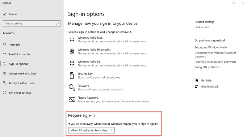 Disable or enable password login after resuming from sleep in Windows 10 – Next Century