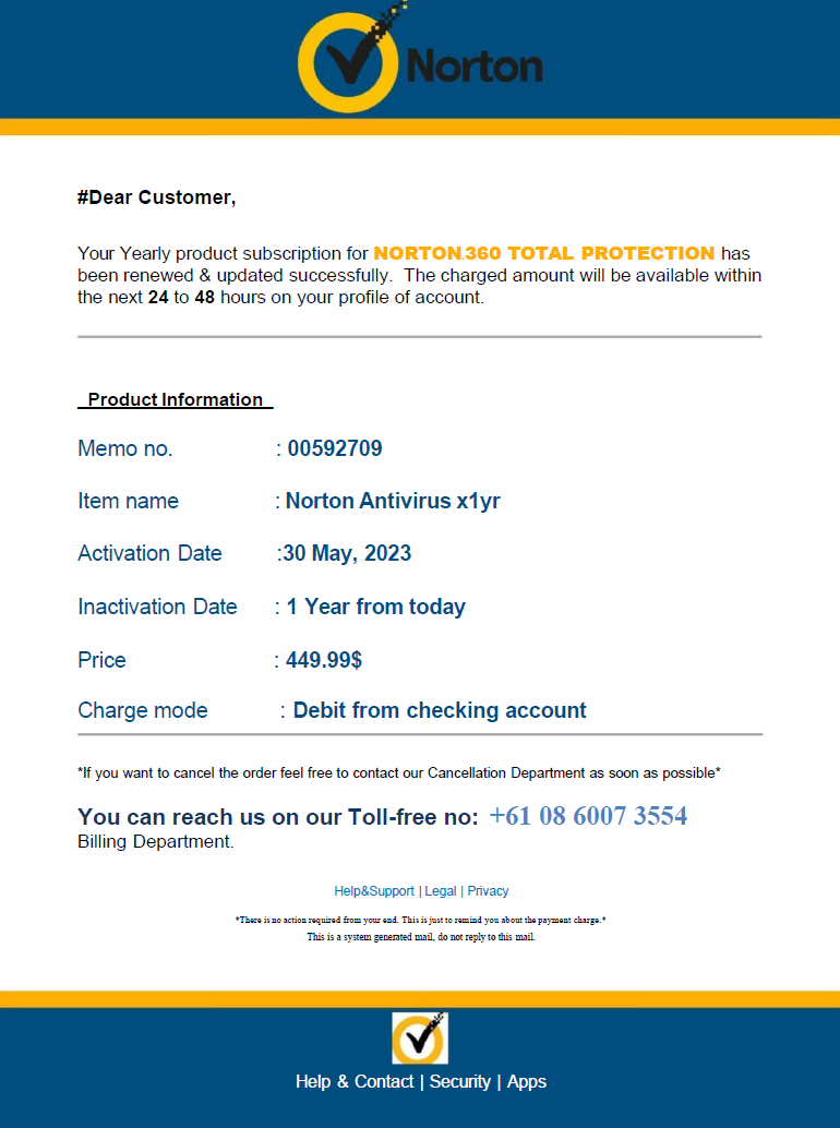 Norton Order Confirmation – Next Century