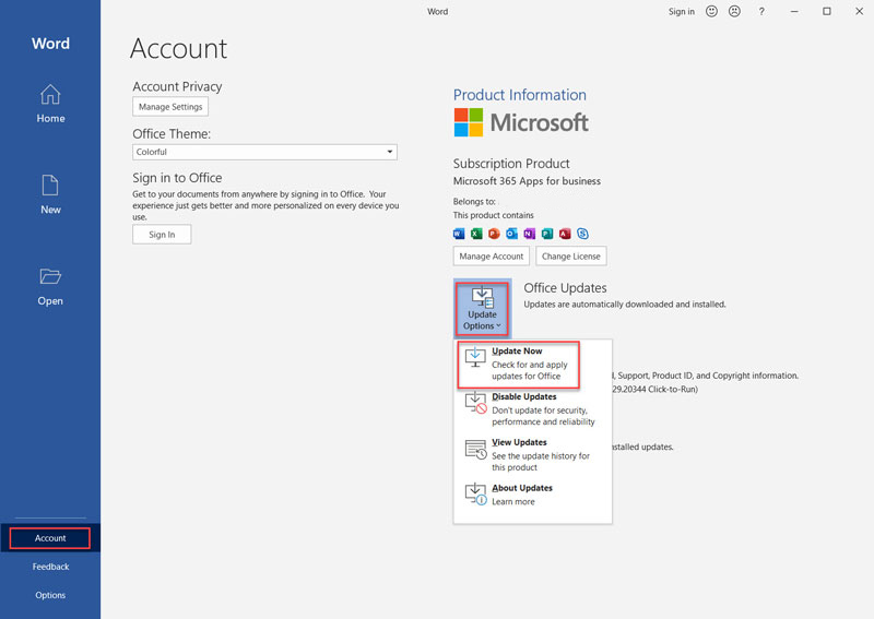 Check Manually For Microsoft Office 2016 2019 Or 365 Updates Next Century