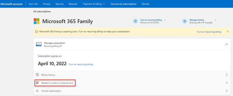 Renew your Microsoft 365 Family or Personal subscription with a product ...
